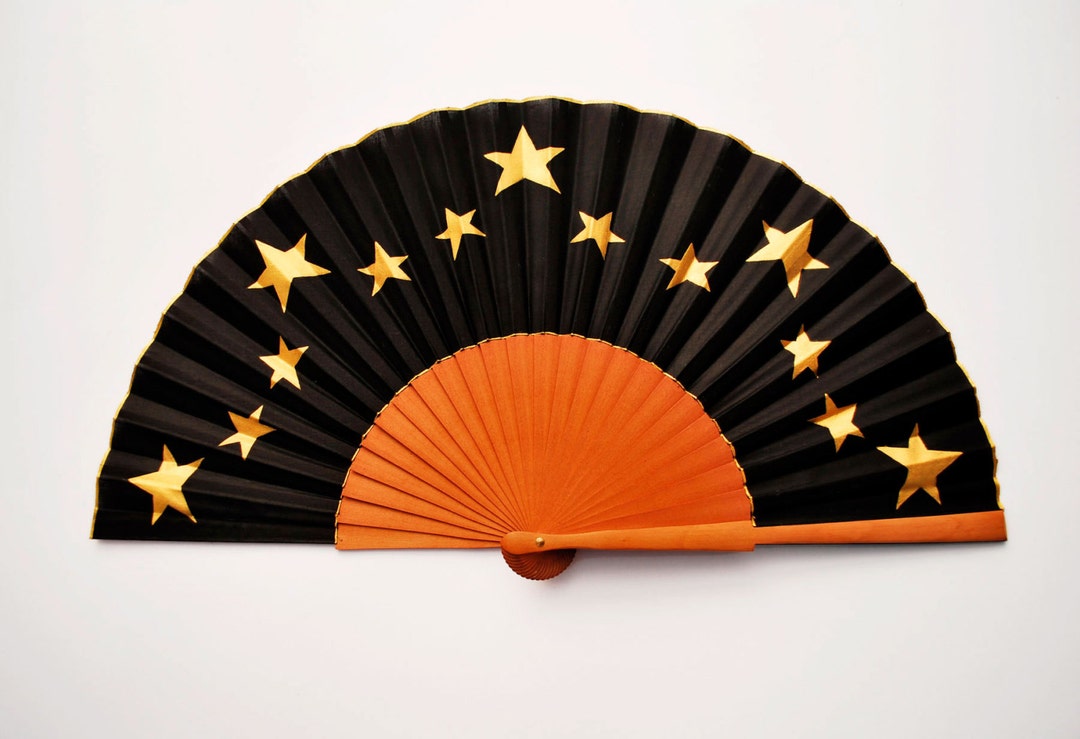 Handfan GOLDEN Stars / Handpainted Hand Fan / Wooden Handfan / Cotton ...