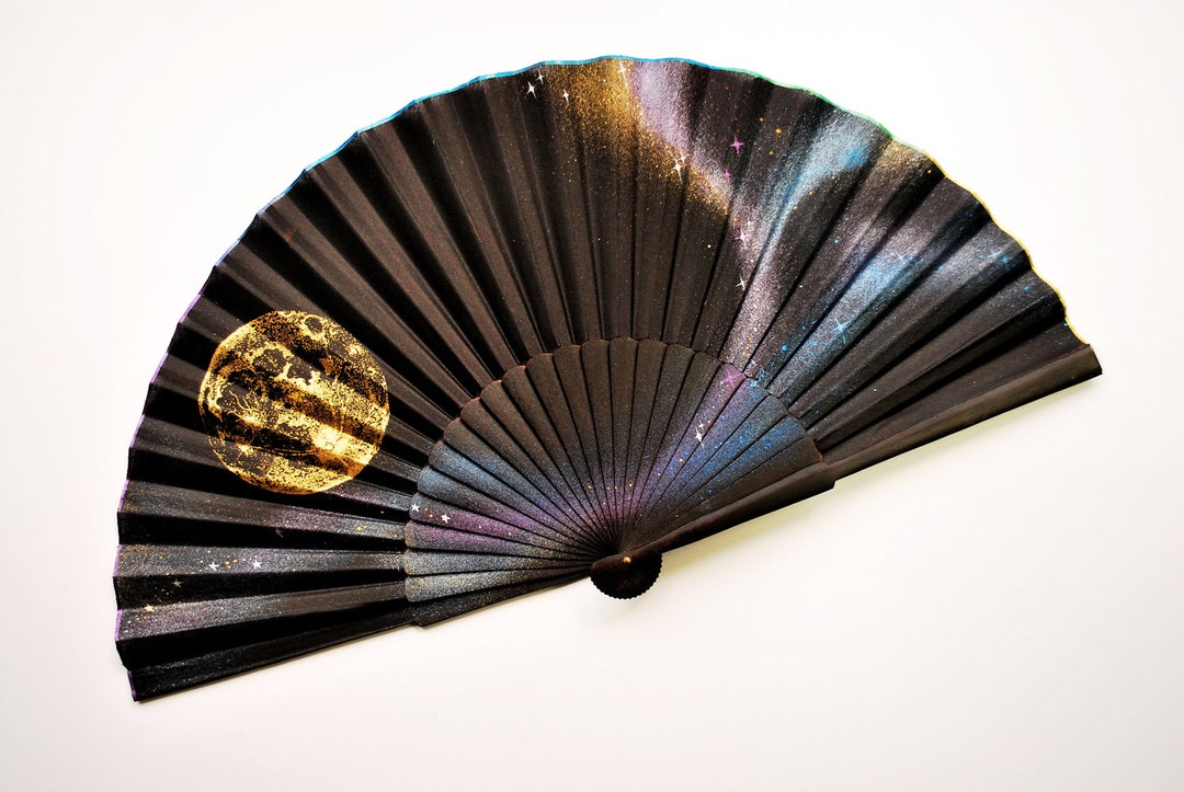 BIG Fulll Moon Handfan / Hand Painted Fan / Wooden Handfan / - Etsy