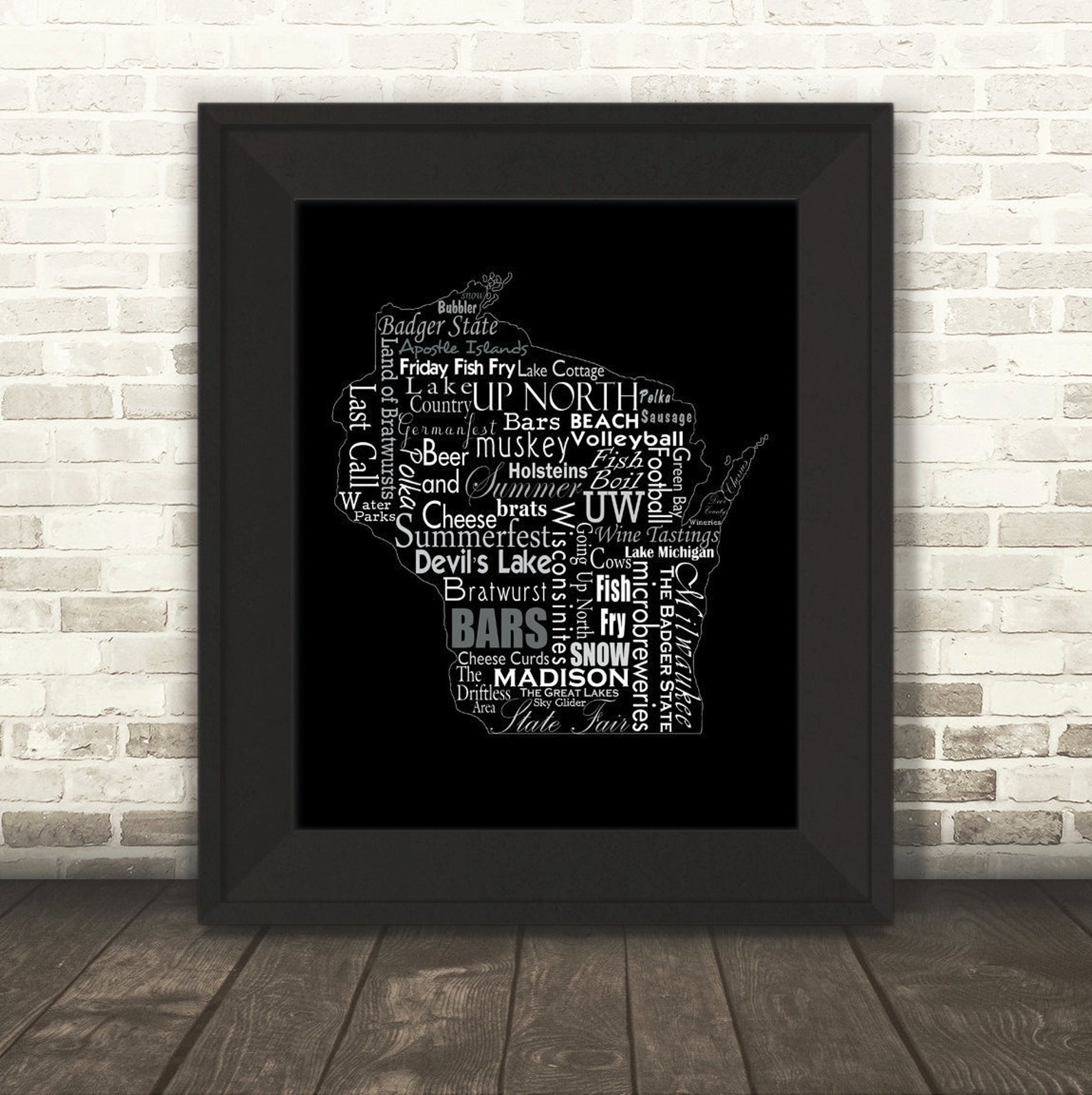 Wisconsin Slogans Word Art Typography Map Wisconsin | Etsy
