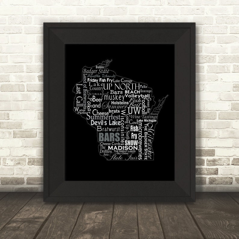 Wisconsin Slogans Word Art Typography Map Wisconsin - Etsy