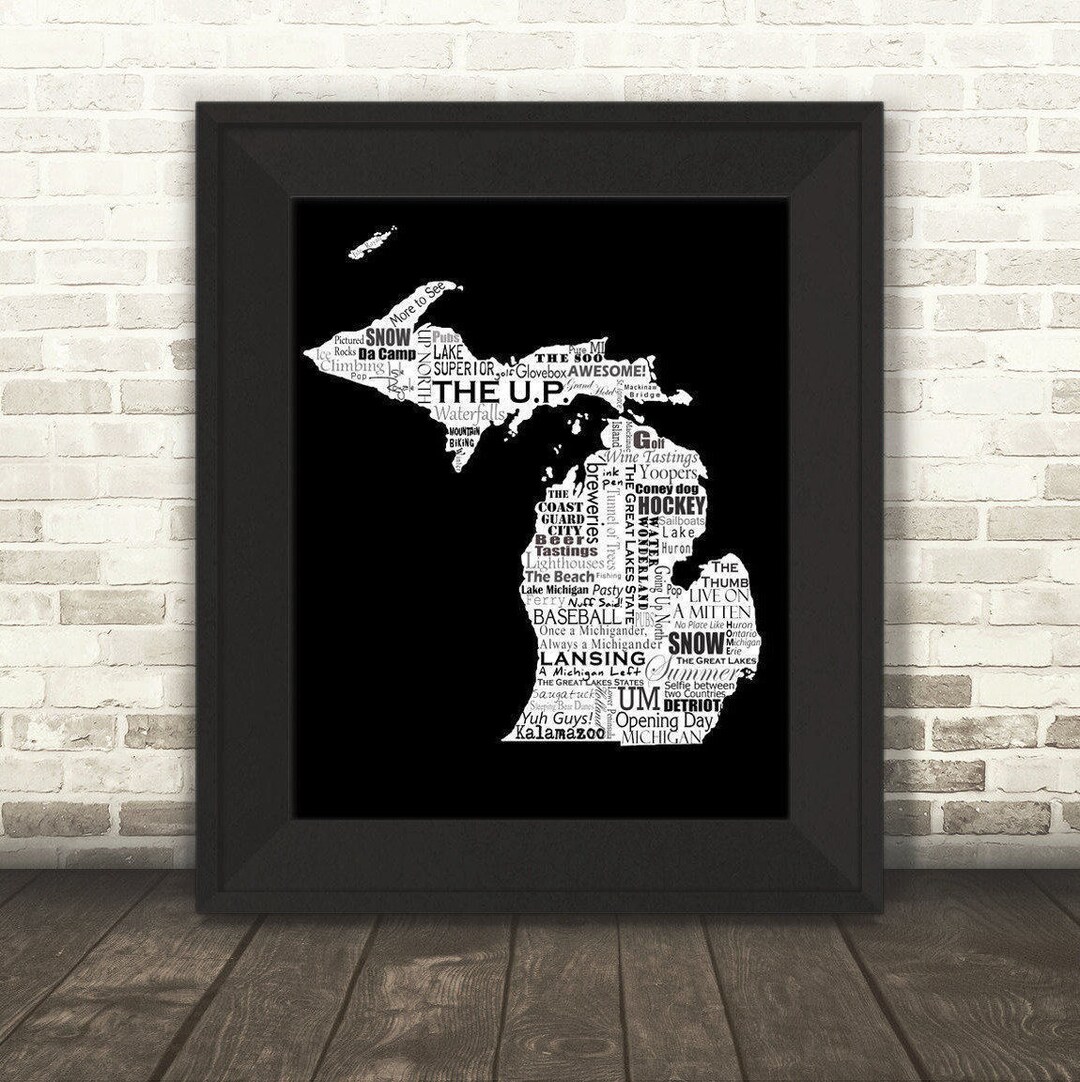 Michigan Slogans, Word Art, Typography, Map, Michigan, Michigan Print ...