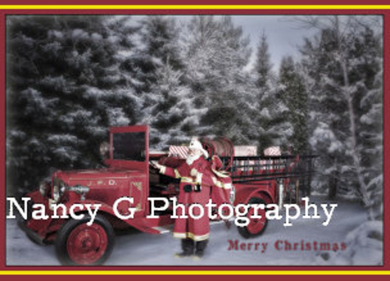 Vintage Firefighter Santa Card Fire Engine 5x7 - Etsy