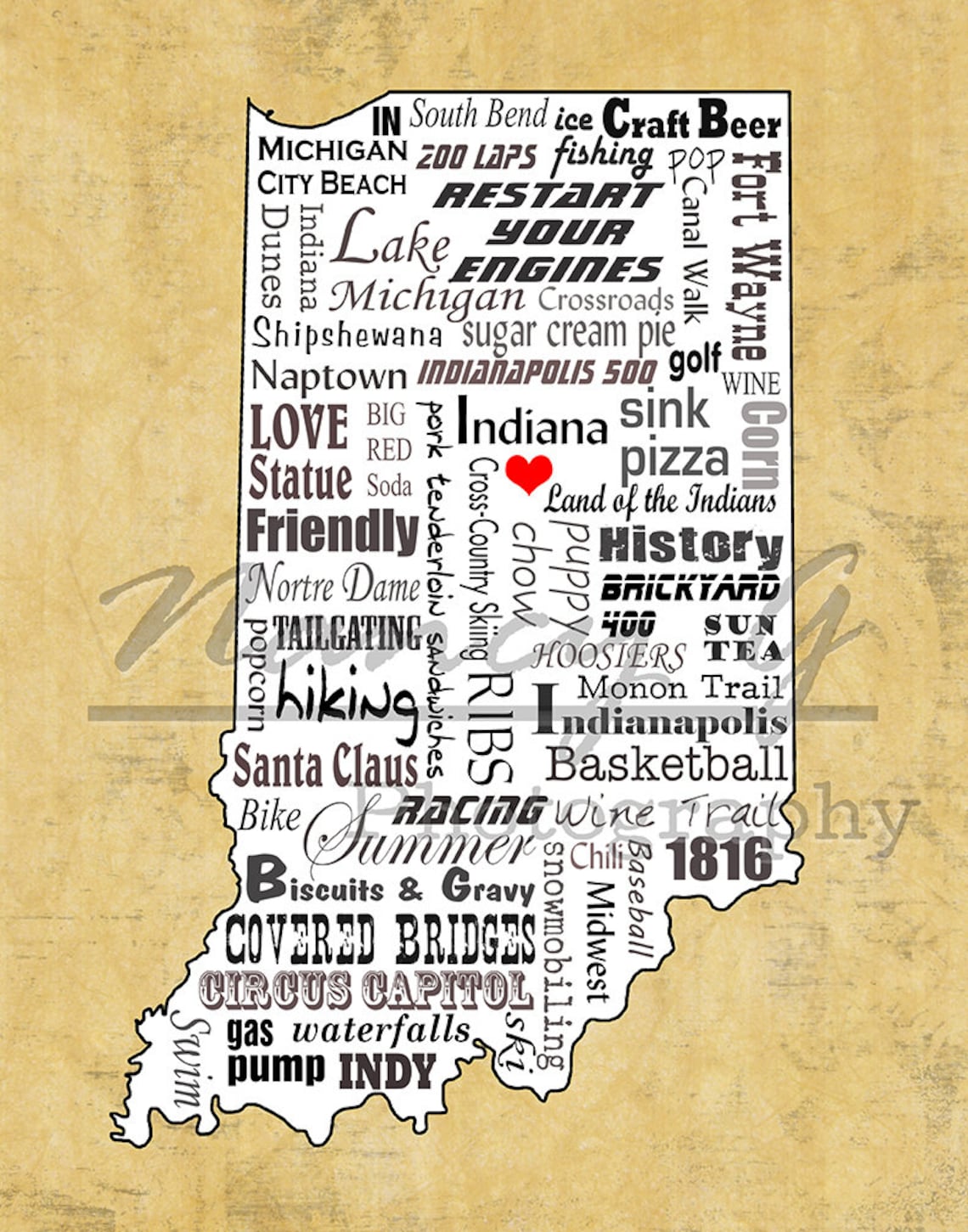 Indiana Word Art Typography Map Indiana Indiana Print - Etsy Singapore