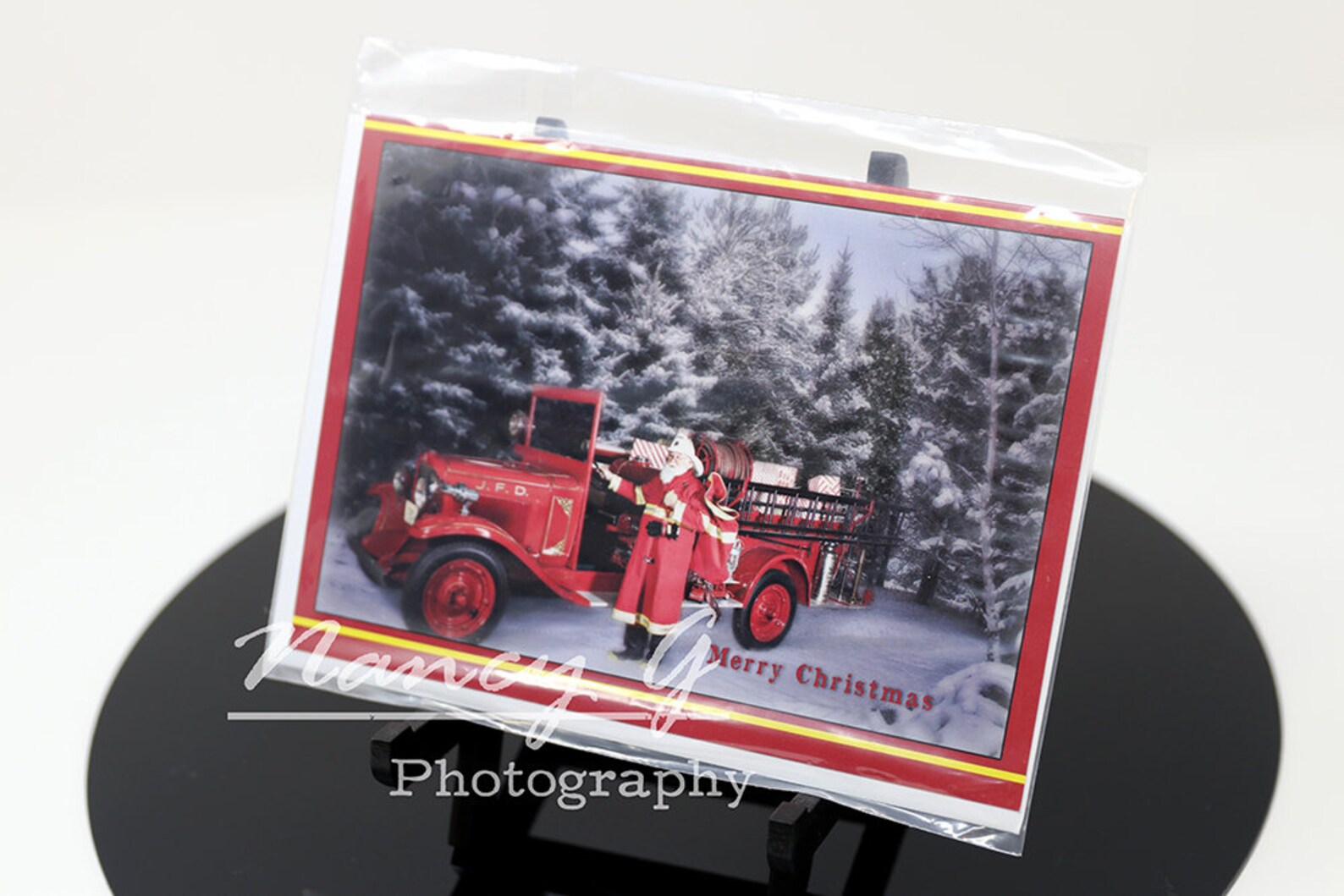 Vintage Firefighter, Santa Card, Fire Engine, 5"x7", Greeting Cards ...