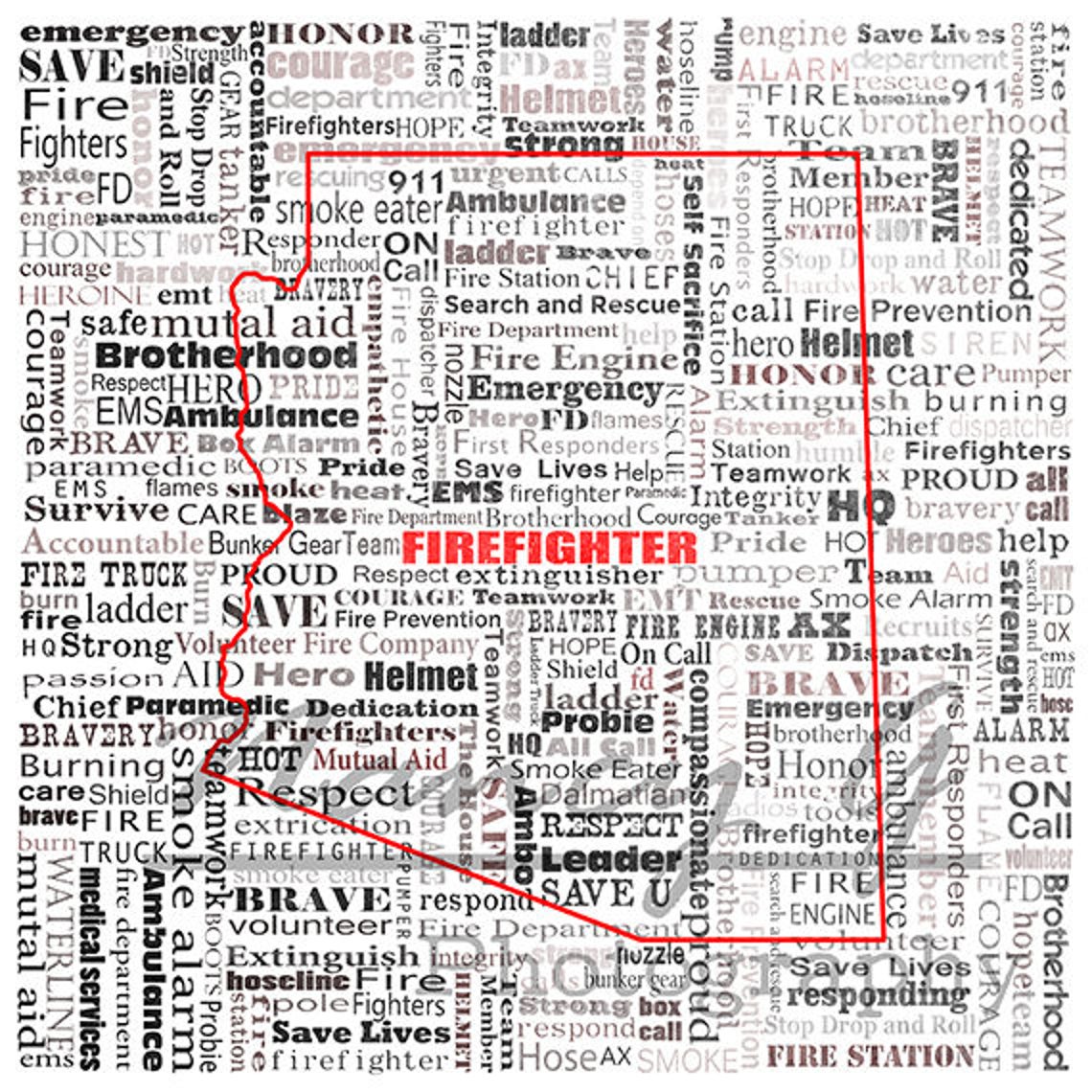 Firefighter Word Art Typography States Shape Colorado | Etsy