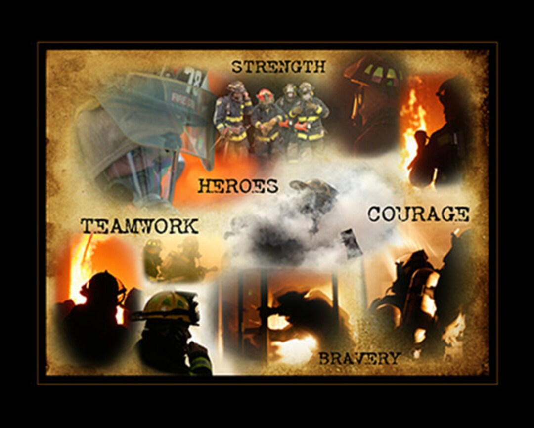 Firefighter Print, Collage Print, Inspirational Words, Courage, Fire ...