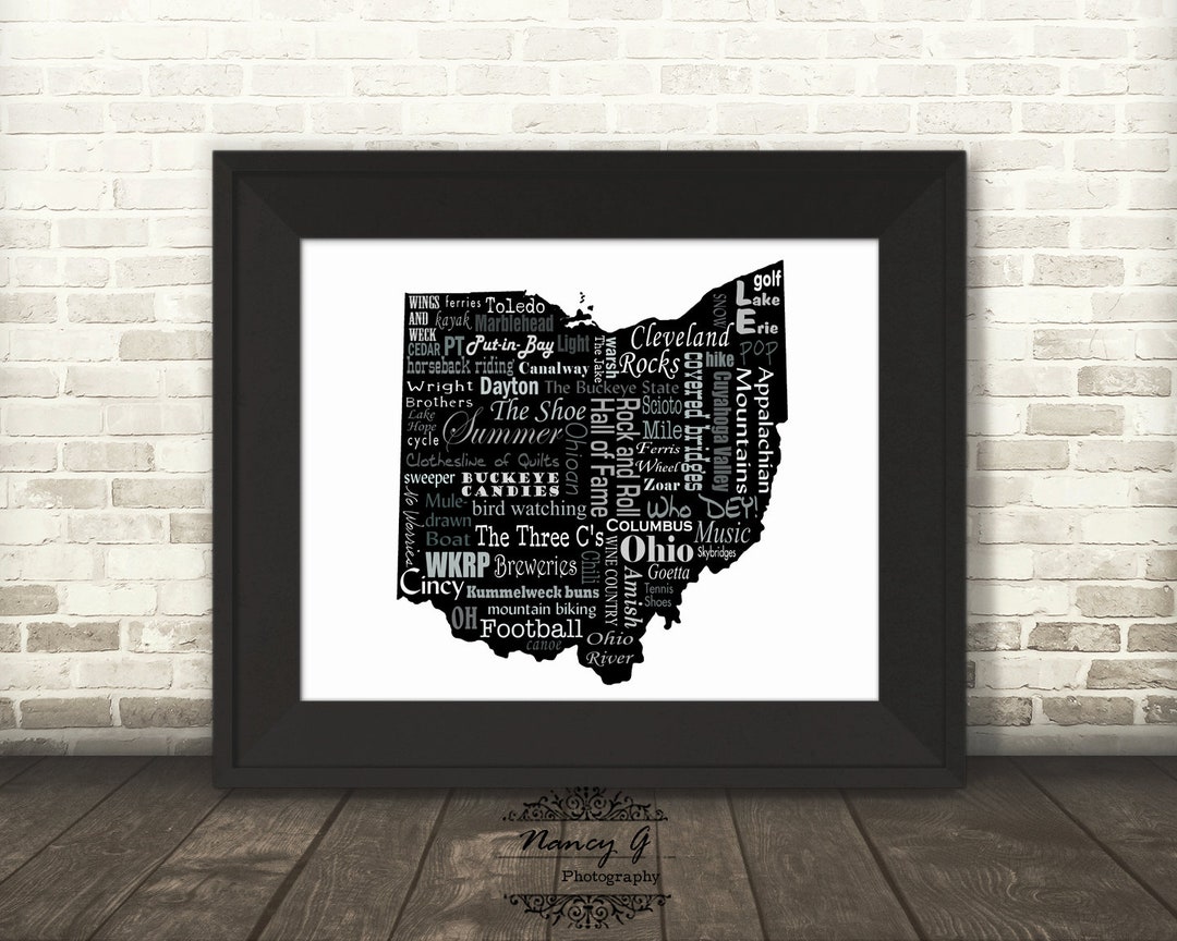 Ohio Slogans, Word Art, Typography, Map, Ohio Print, OH, Fine Art Print ...