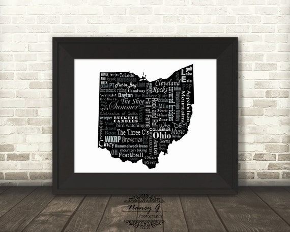 Ohio Slogans Word Art Typography Map Ohio Print OH Fine - Etsy