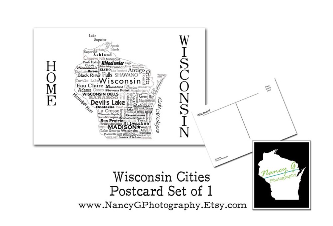 Post Card, Post Cards, Wisconsin, Travel, Graphic Post Card, Word Art ...