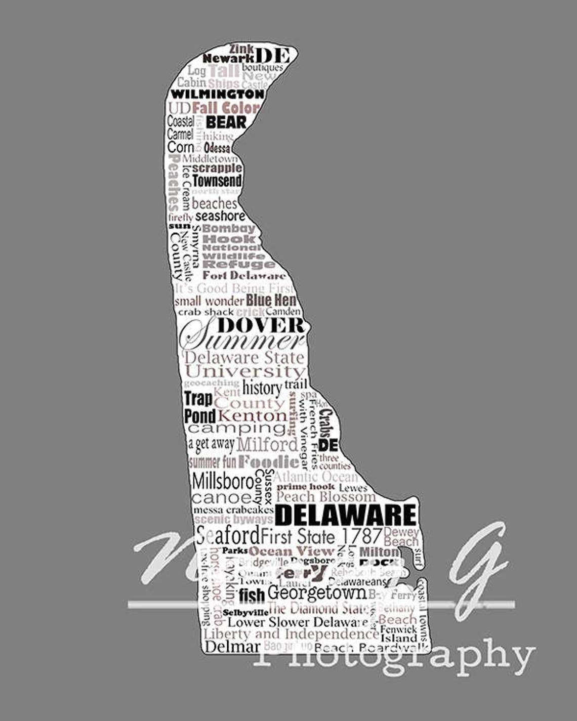 Delaware Slogans Word Art Typography Map Delaware - Etsy