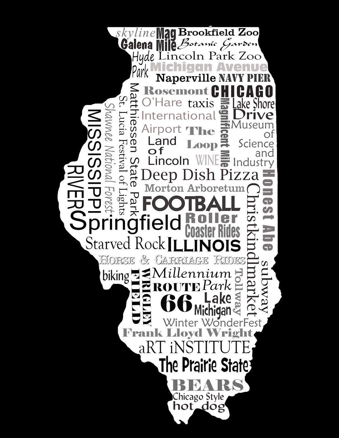 Illinois Slogans, Word Art, Typography, Map, Illinois , Illinois Print ...