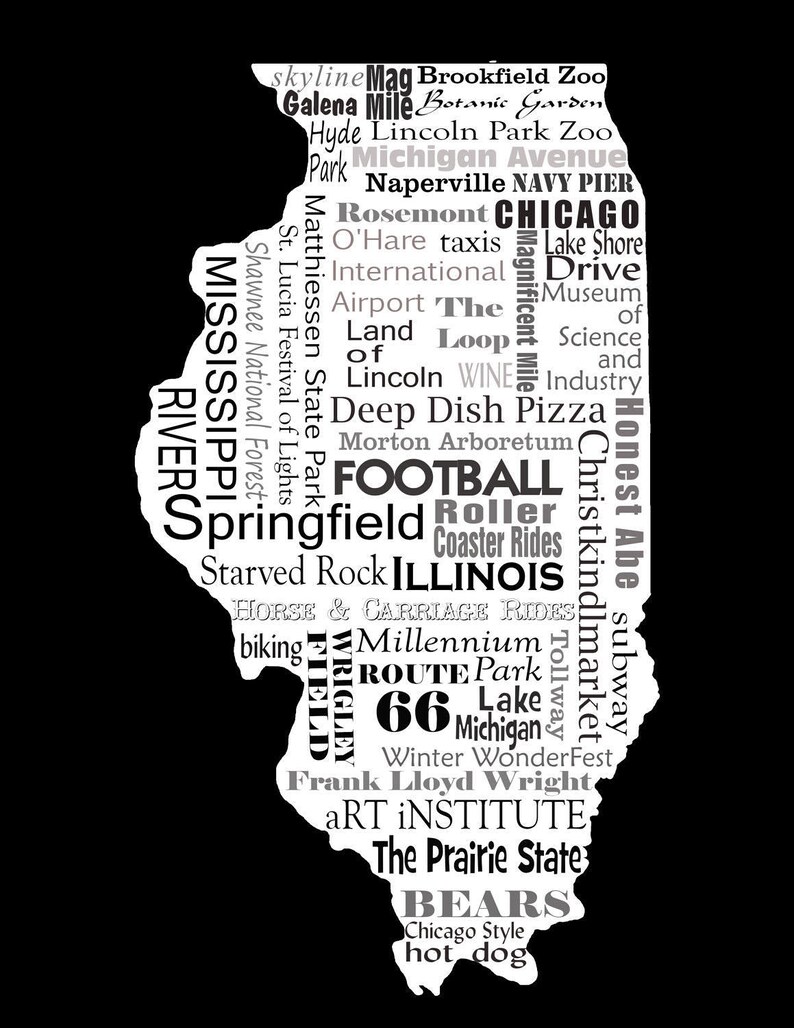 Illinois Slogans, Word Art, Typography, Map, Illinois , Illinois Print ...