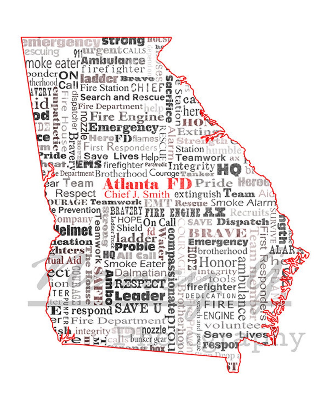 Atlanta Fire Department Georgia Word Art Typography GA - Etsy