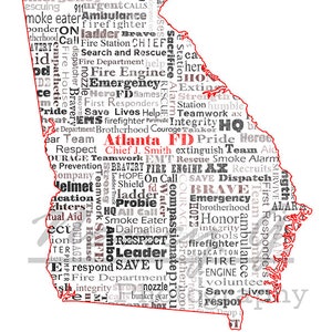 Atlanta Fire Department, Georgia, Word Art, Typography, GA Map ...