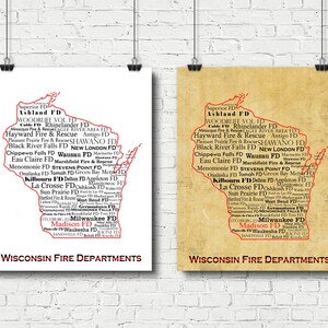 Wisconsin Fire Departments, Word Art, Typography, Map, Cities, FD ...