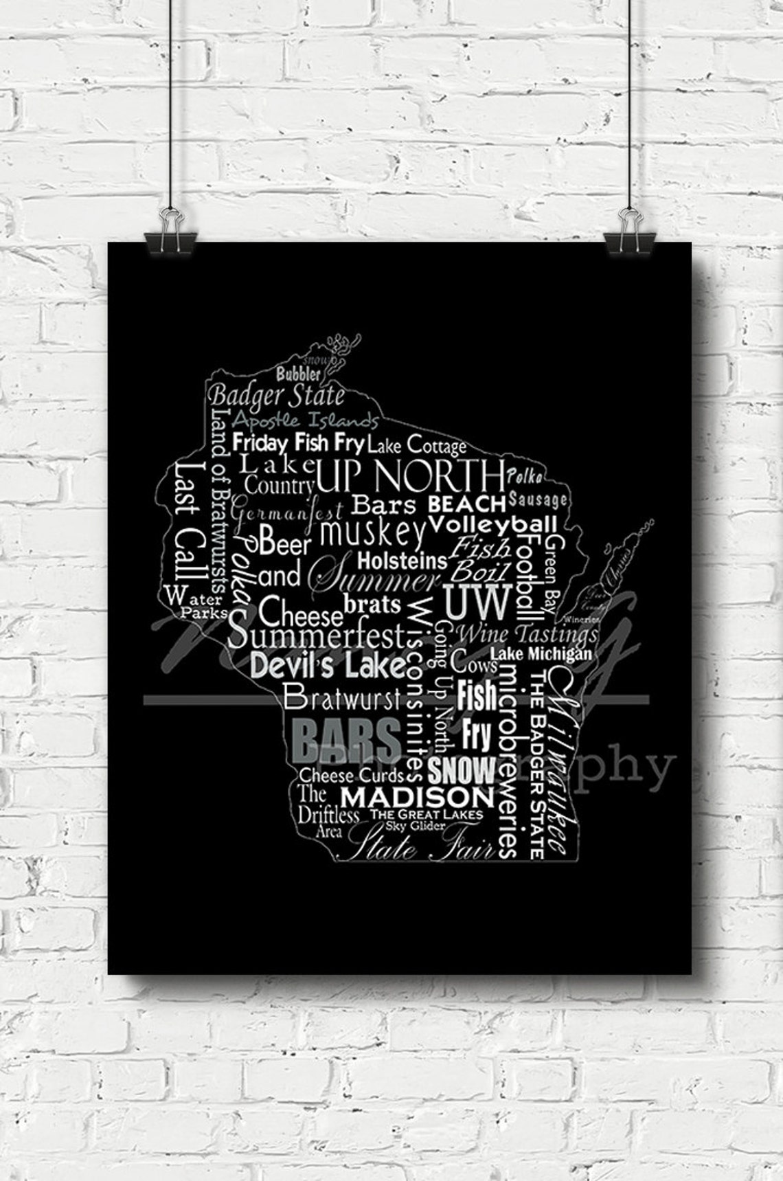 Wisconsin Slogans Word Art Typography Map Wisconsin | Etsy