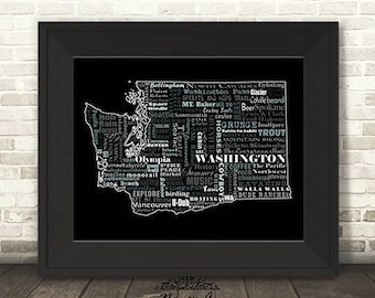 Washington State Slogans Wazzu Word Art Typography Map | Etsy
