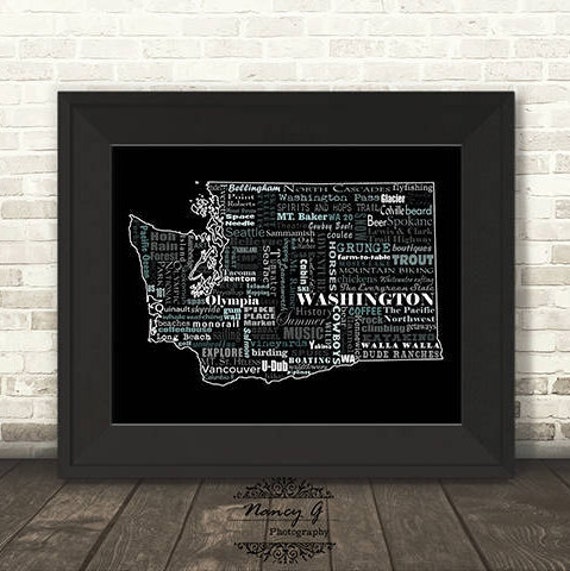 Washington State Slogans Word Art Typography Map | Etsy
