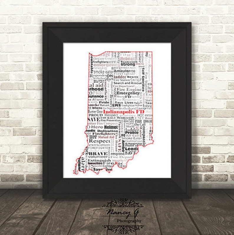 Indianapolis Fire Department Indiana Word Art Typography | Etsy
