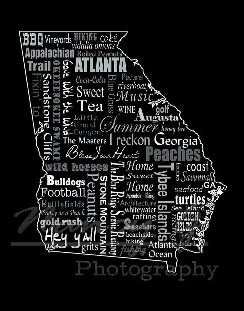 Georgia Slogans Word Art Typography Map Georgia Print GA | Etsy