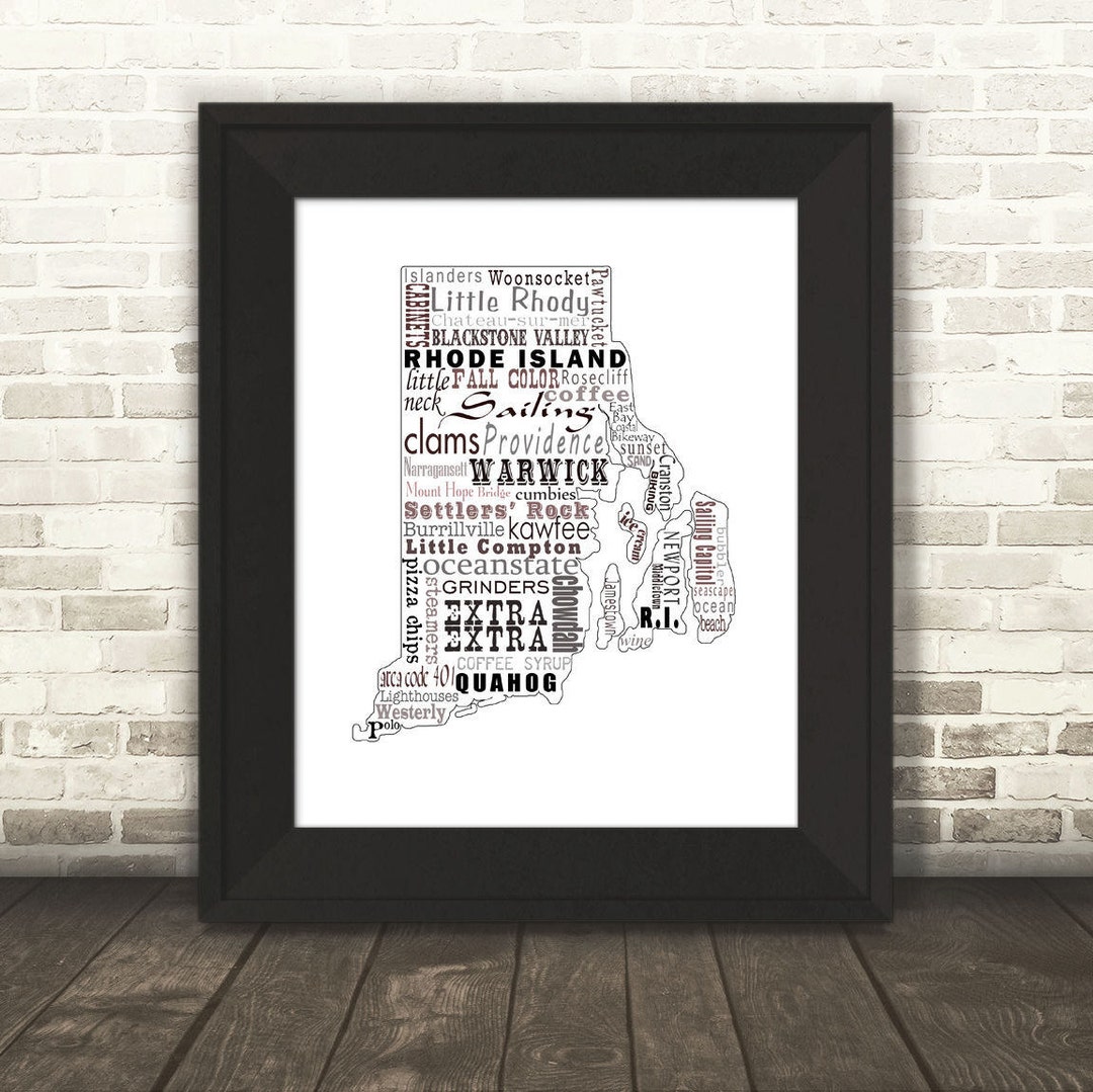 Rhode Island Word Art, Typography, Rhode Island Map, Rhode Island Print ...
