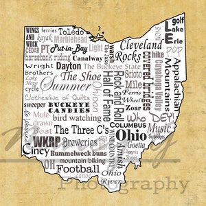 Ohio Slogans, Word Art, Typography, Map, Ohio Print, OH, Fine Art Print ...