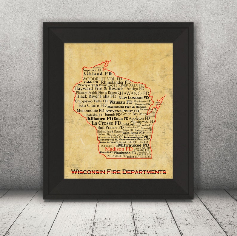 Wisconsin Fire Departments, Word Art, Typography, Map, Cities, FD ...