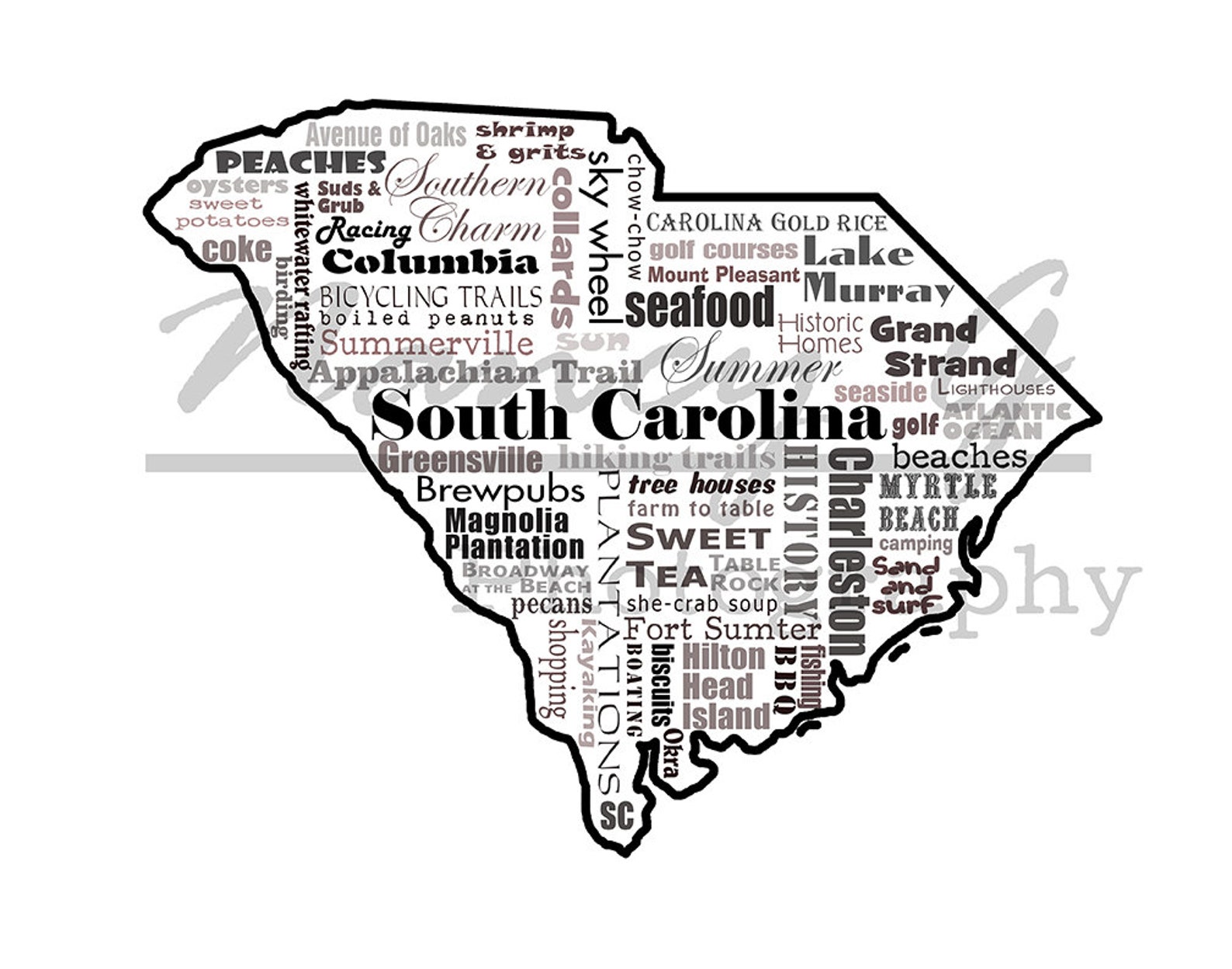 South Carolina Word Art Typography Map South Carolina - Etsy.de