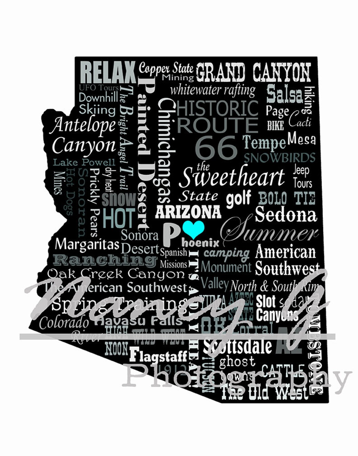 Arizona Word Art Typography Map Arizona Arizona Print - Etsy