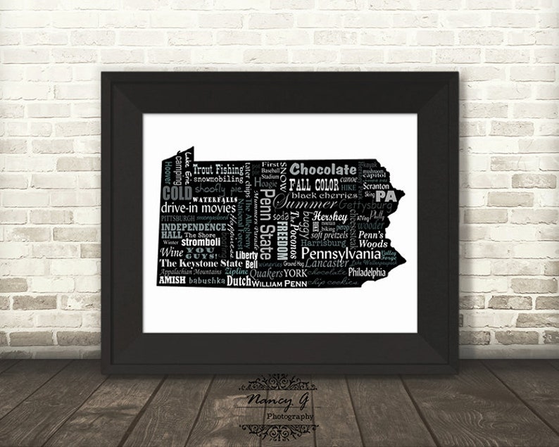 Pennsylvania Slogans, Word Art, Typography, Map, Pennsylvania Print, PA ...