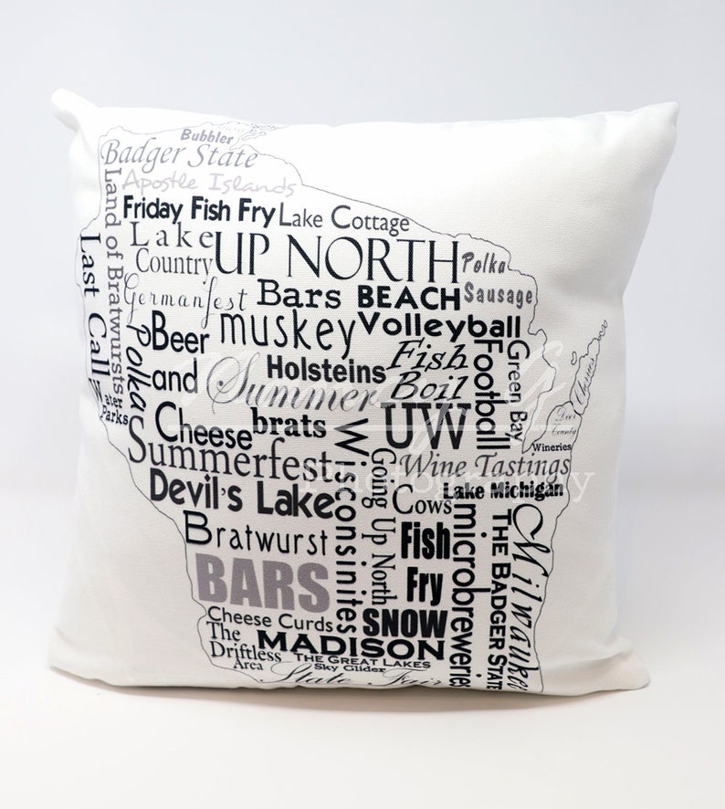 Decorative Pillow Wisconsin Word Art Square Pillow Home - Etsy