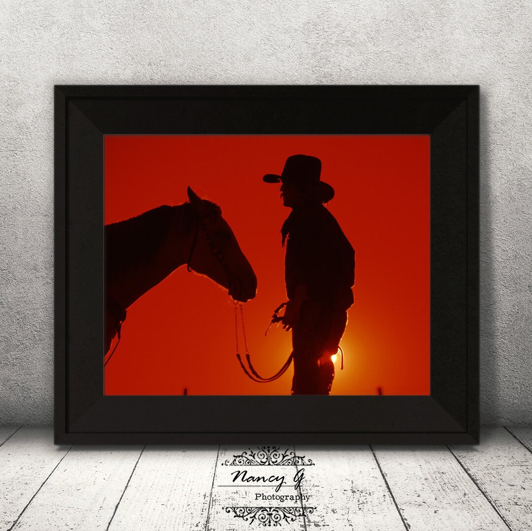 Sunset Cowboy Print, Western Print, Cowboy and His Horse, 8x10 Print ...