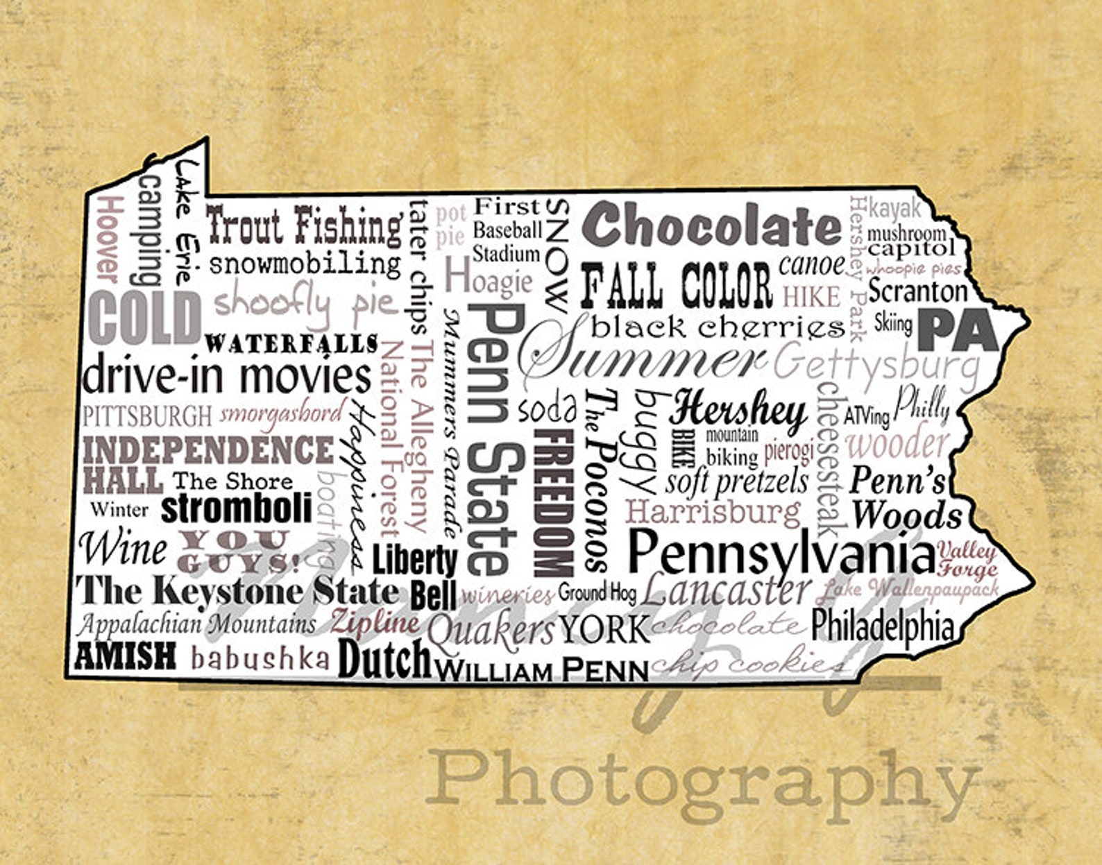 Pennsylvania Slogans, Word Art, Typography, Map, Pennsylvania Print, PA ...