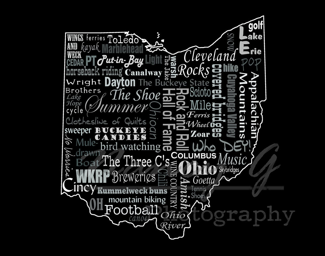 Ohio Slogans Word Art Typography Map Ohio Print OH Fine - Etsy