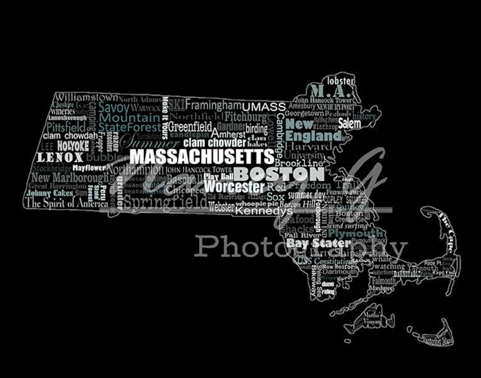 Massachusetts Slogans, Word Art, Typography, Map, Massachusetts ...