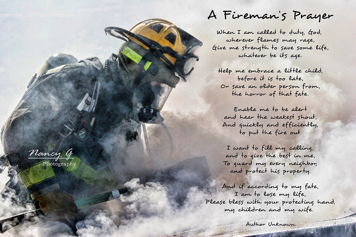 Firemans Prayer, Firefighter Prayer Print, Firefighter Wall Art, Prayer ...