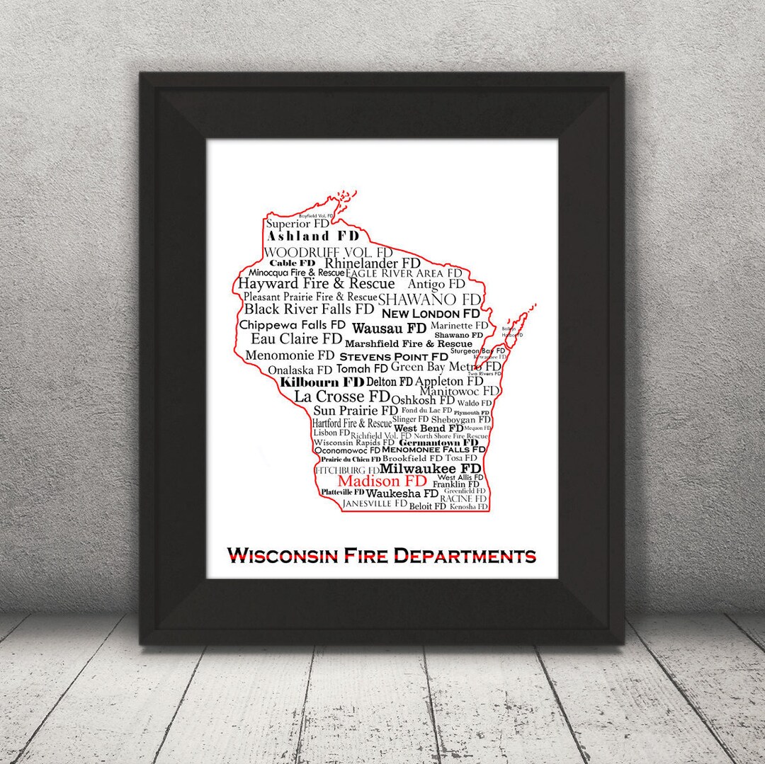 Wisconsin Fire Departments, Word Art, Typography, Map, Cities, FD ...