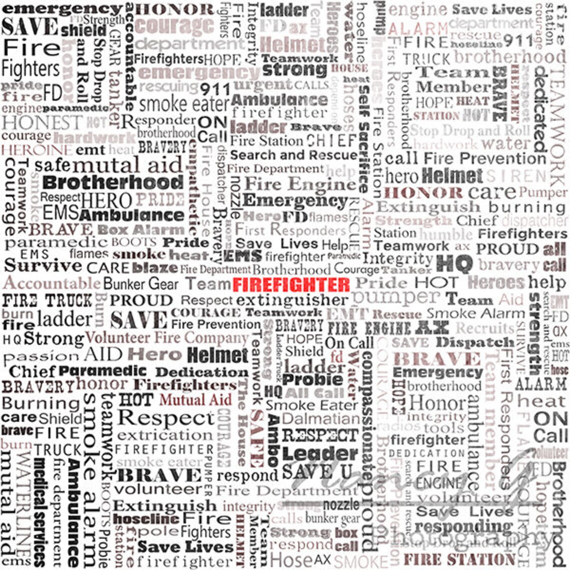 Firefighter Word Art Fire Department Typography Firefighter - Etsy