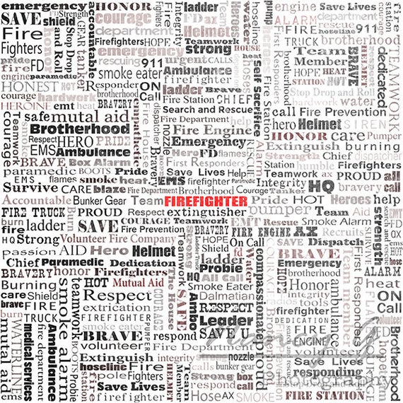 Firefighter Word Art Fire Department Typography Firefighter - Etsy
