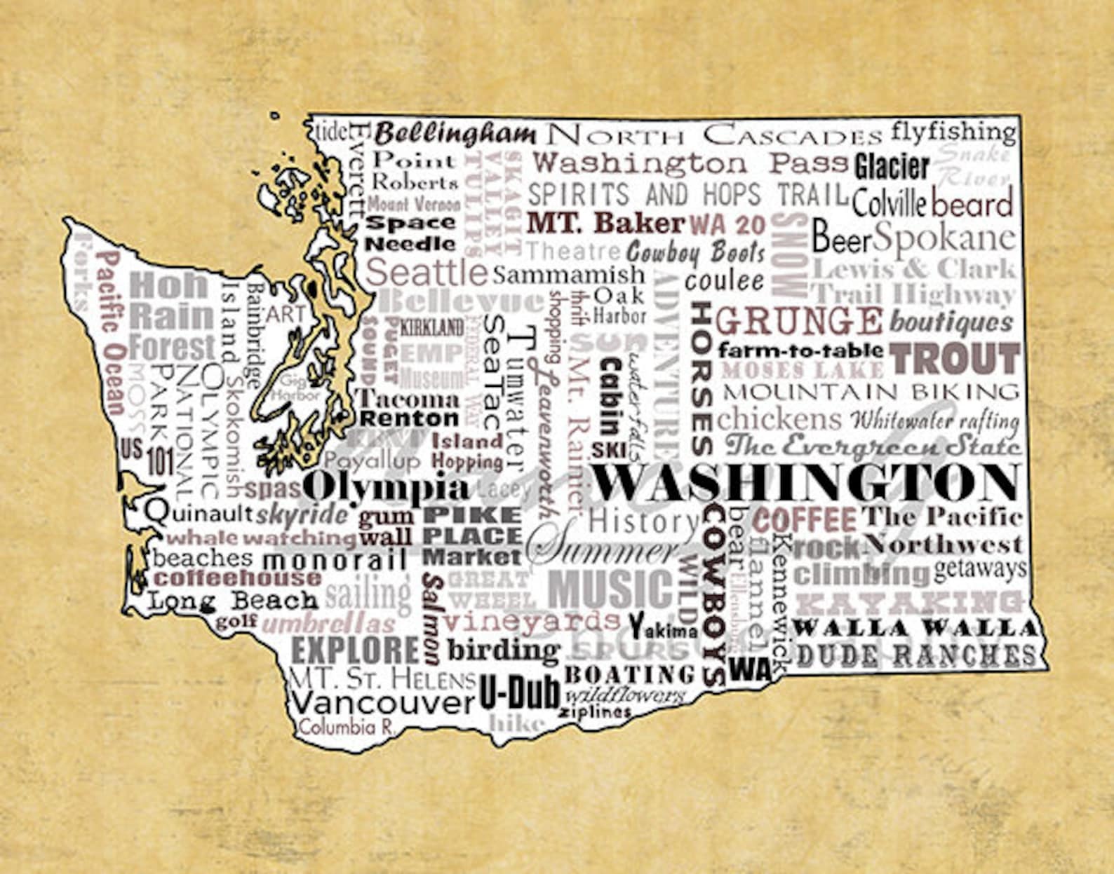 Washington State Slogans Word Art Typography Map - Etsy