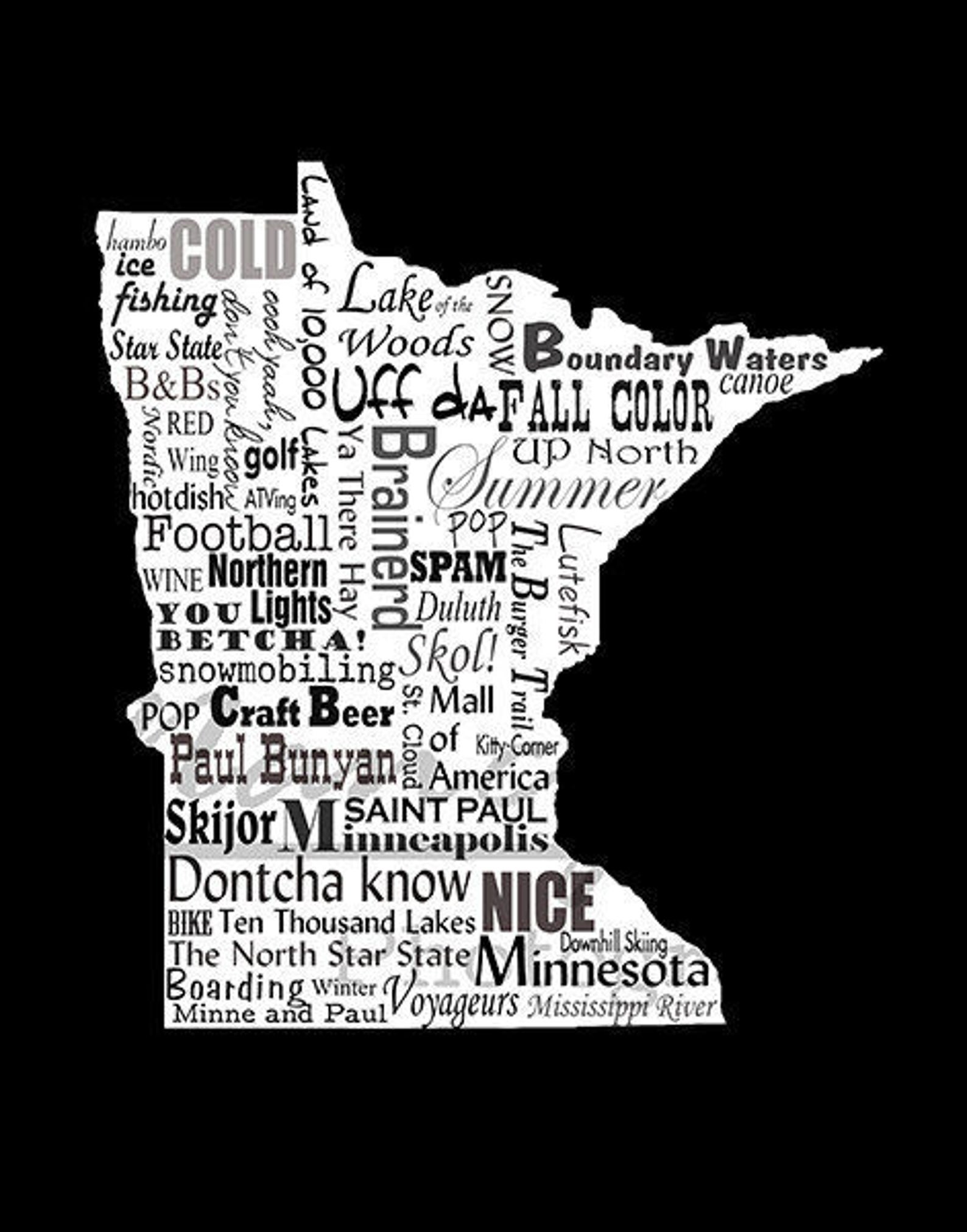 Minnesota Slogans, Word Art, Typography, Map, Minnesota, Minnesota ...