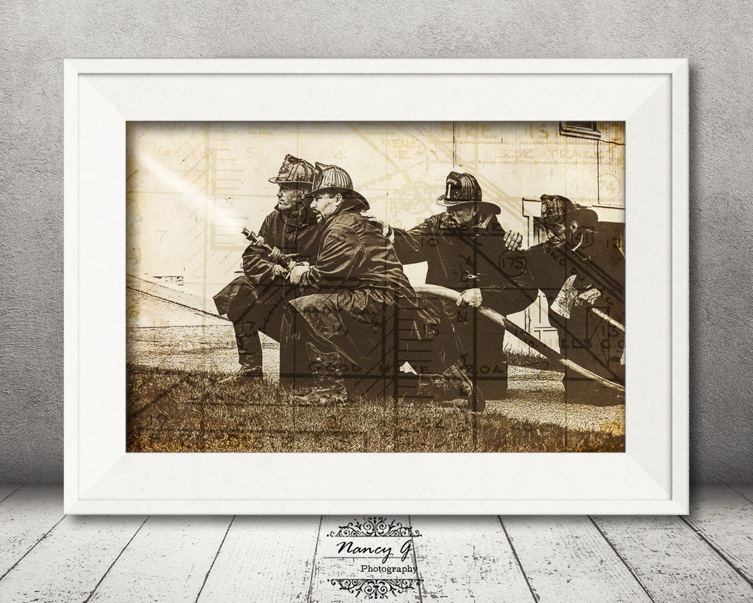 Firefighter Print, Vintage Firefighters, Firefighter Gift, Wall Art ...