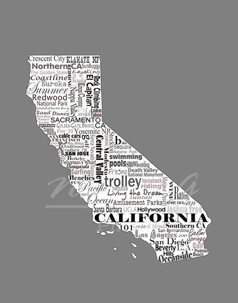 California Slogans, Word Art, Typography, California Map, California ...
