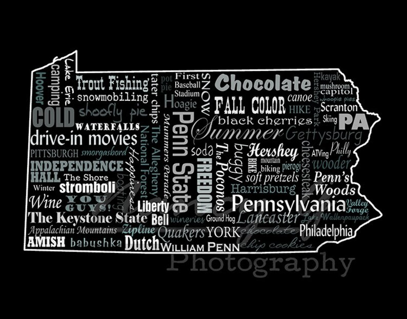 Pennsylvania Slogans Word Art Typography Map Pennsylvania - Etsy
