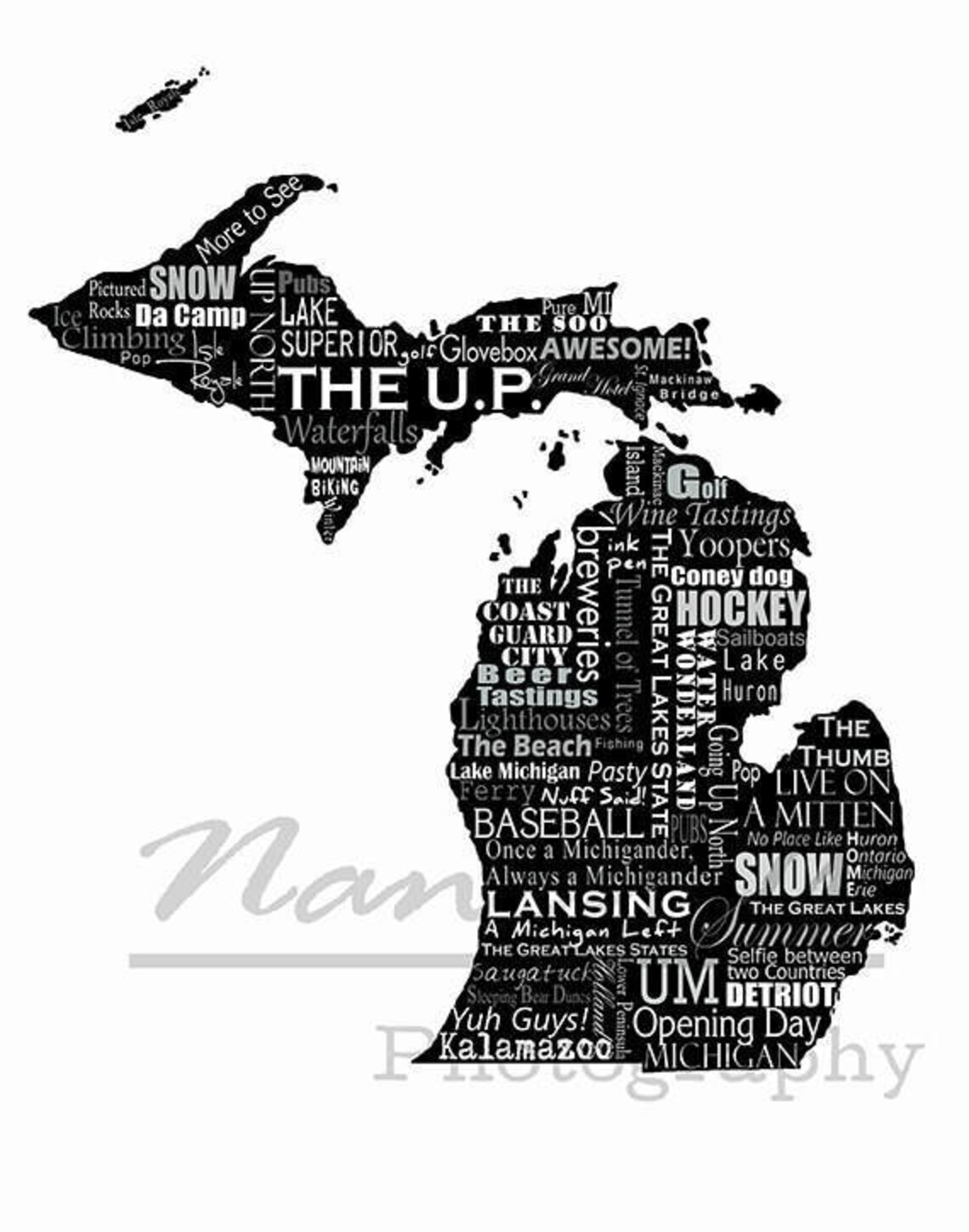 Michigan Slogans Word Art Typography Map Michigan - Etsy