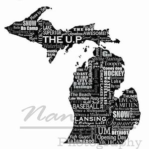 Michigan Slogans, Word Art, Typography, Map, Michigan, Michigan Print ...