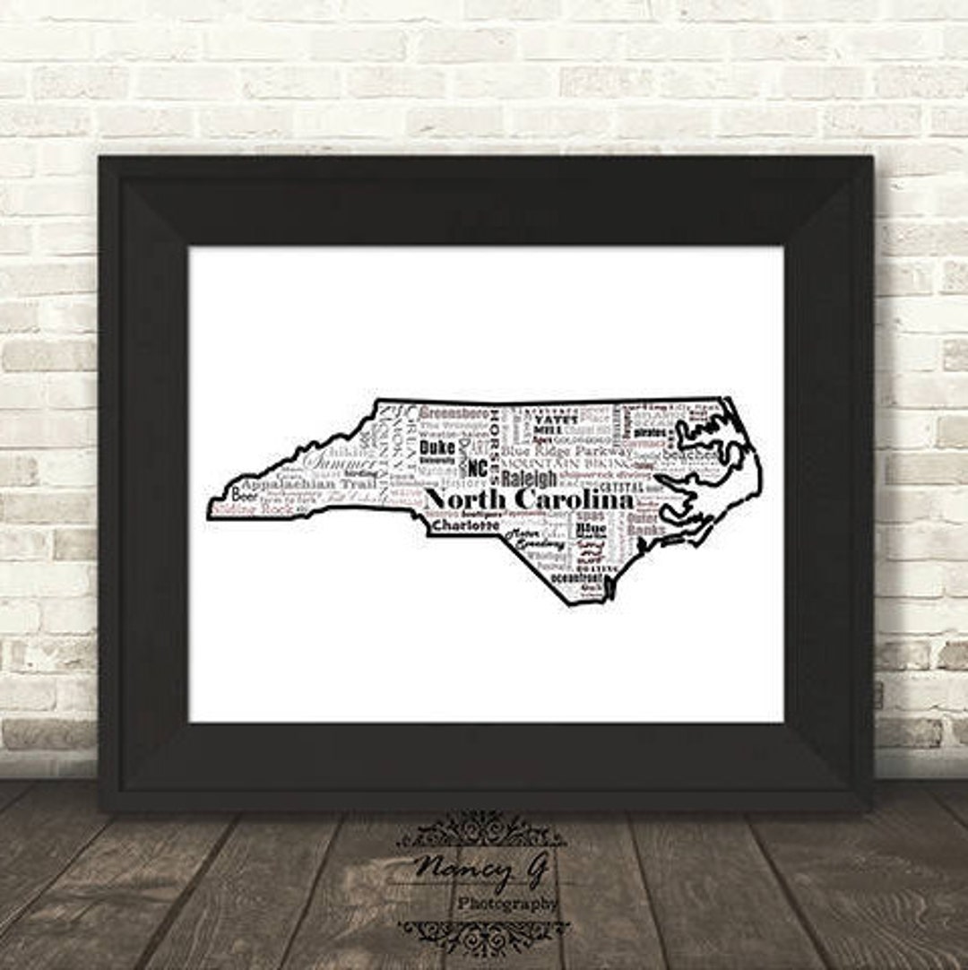 North Carolina Slogans, Word Art, Typography, Map, North Carolina Print ...