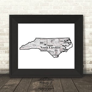 North Carolina Slogans, Word Art, Typography, Map, North Carolina Print ...