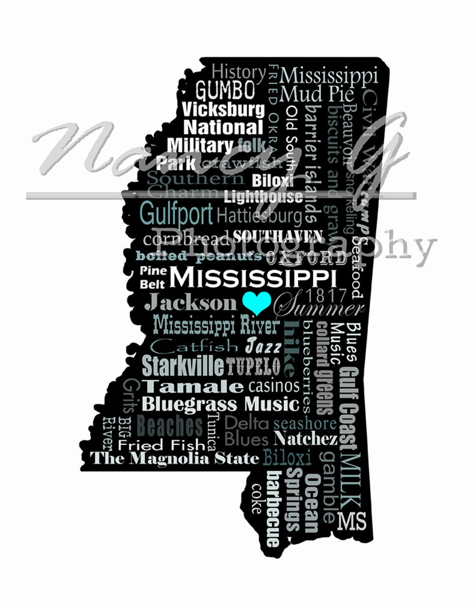 Mississippi Word Art Typography Mississippi Mississippi | Etsy