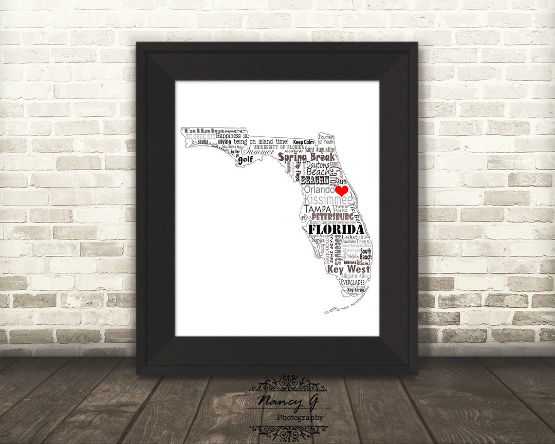 Florida Slogans, Orlando Heart, Word Art, Typography, Florida Map ...